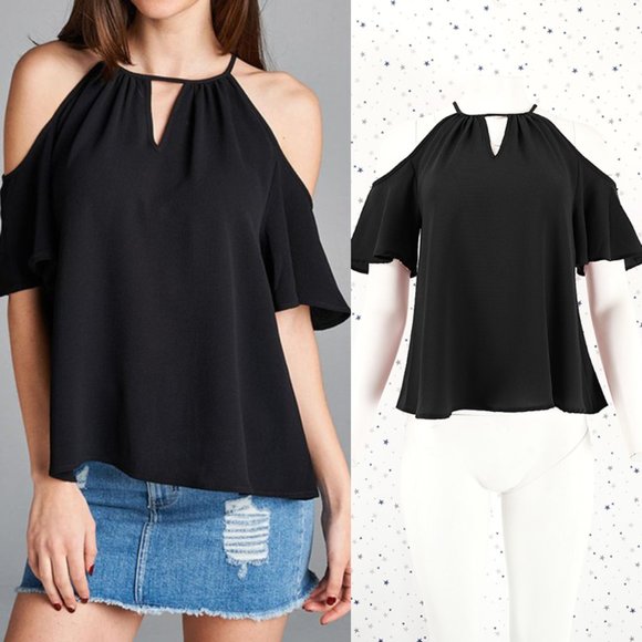 Active USA | Tops | Cold Shoulder Halter Neck Top Black | Poshmark